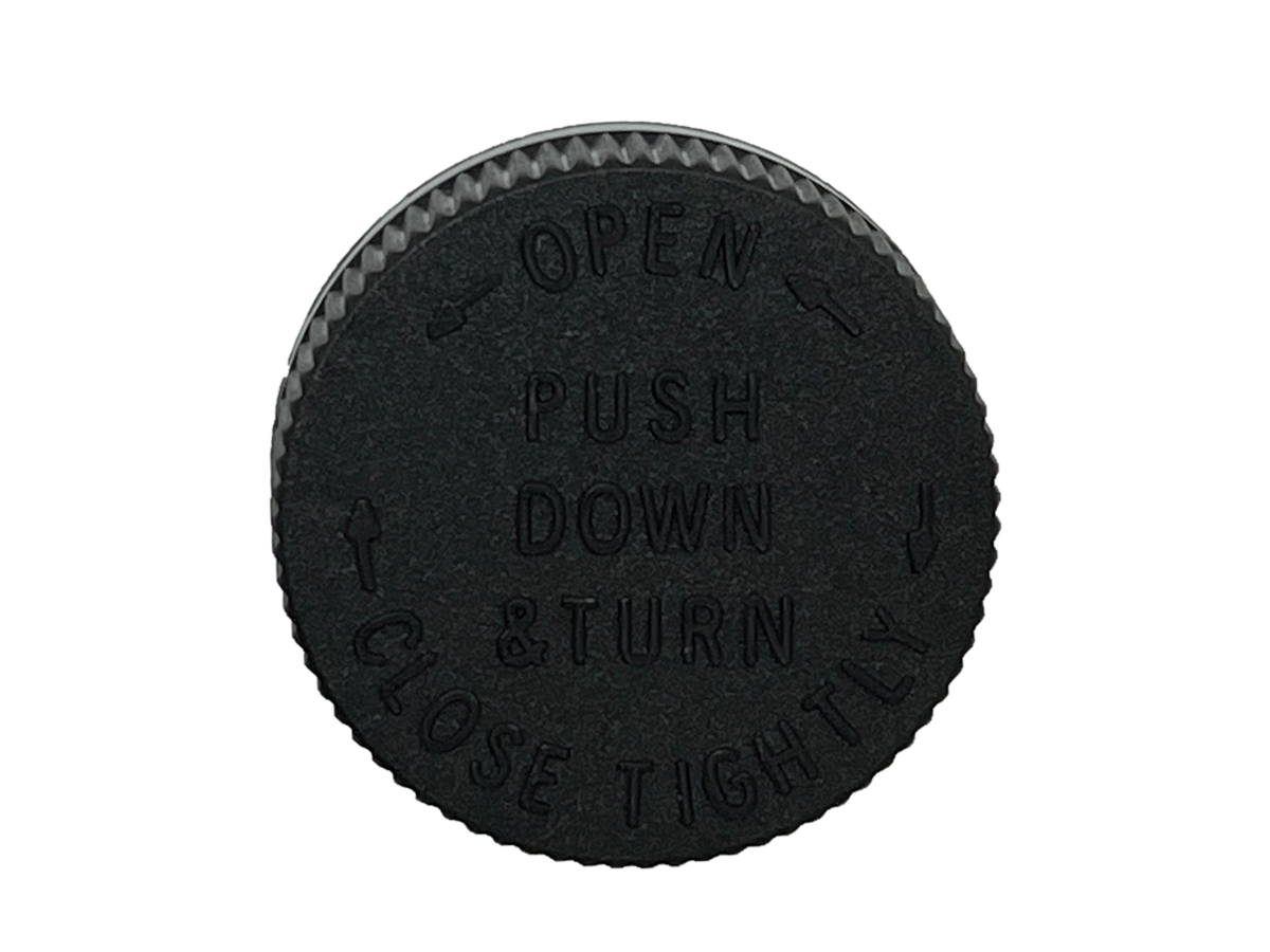 63-400 PDT Text Black Child Resistant Cap Pressure Sensitive (PS) Liner ...